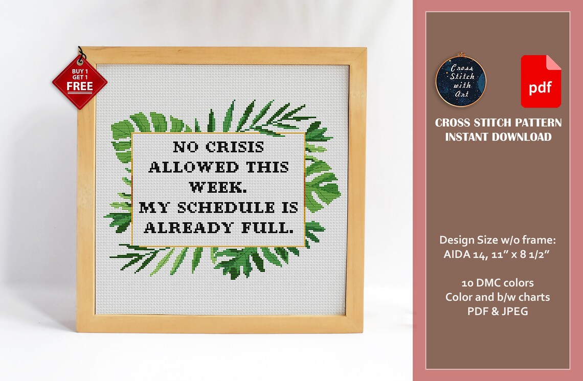 No Crisis Allowed Cross Stitch Pattern. Snarky Cross Stitch Sarcastic ...