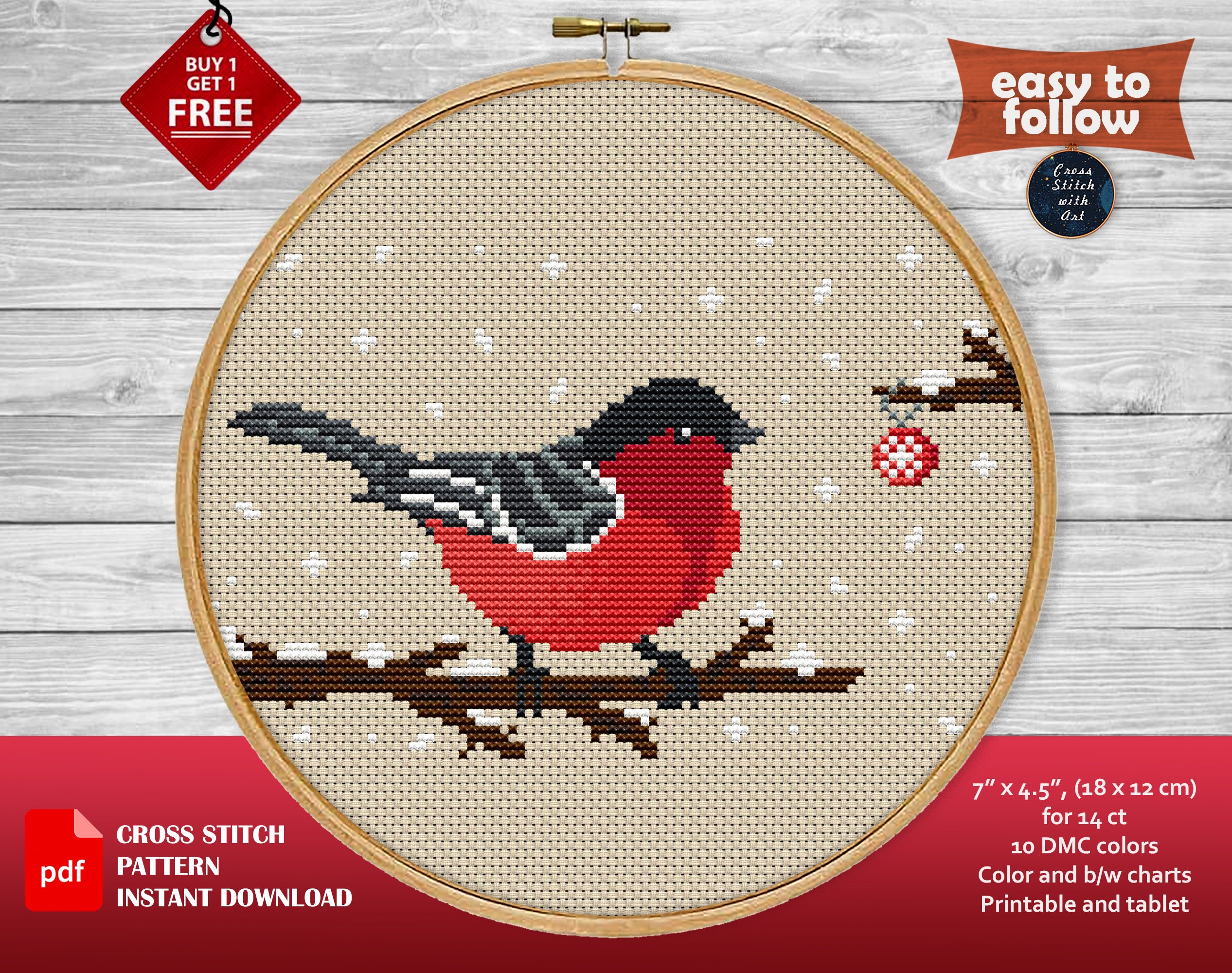 Christmas Robin Ornaments PDF Counted cross stitch pattern Xmas bird ...