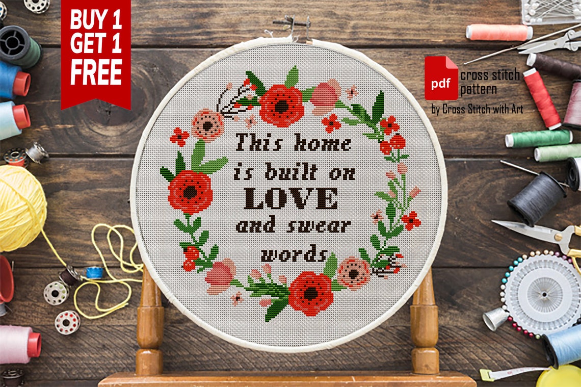 Swearing Cross Stitch Pattern. This Home is Built on Love - Etsy