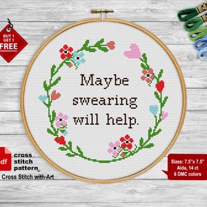Snarky Cross Stitch Pattern. Maybe Swearing Will Help. Rude | Etsy