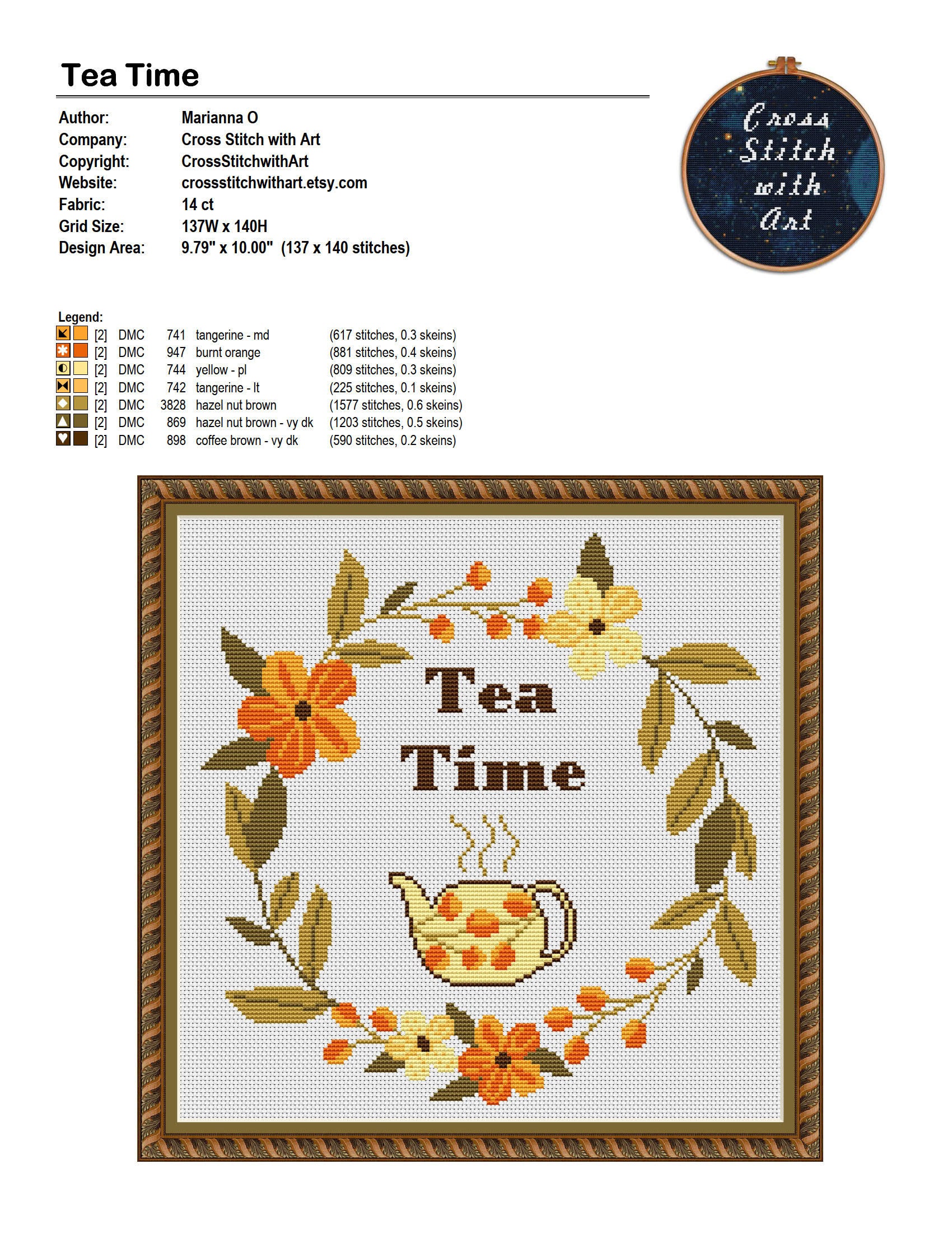 Tea Cross Stitch Pattern. Tea Time Cross Stitch PDF. Modern - Etsy