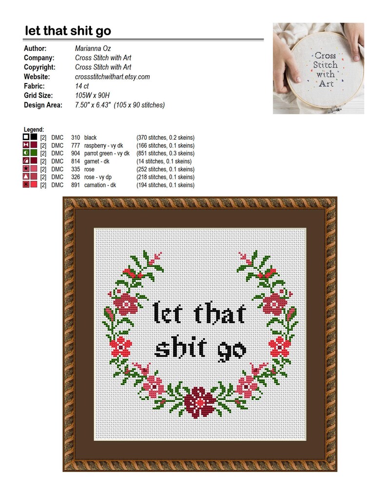 Let That Shit Go Cross Stitch Pattern. Cross Stitch PDF. | Etsy