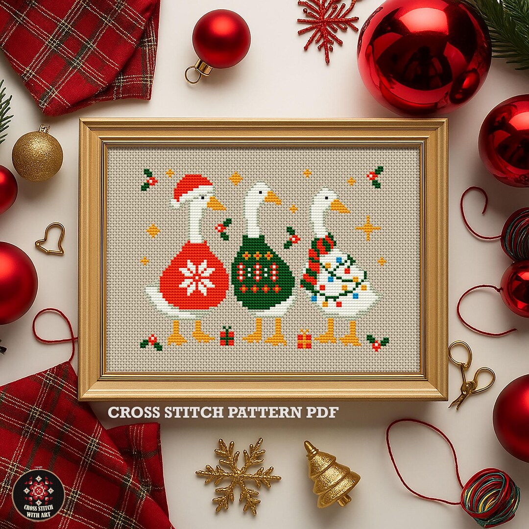 Christmas Geese Cross Stitch Pattern, Holiday Ugly Sweater Goose ...