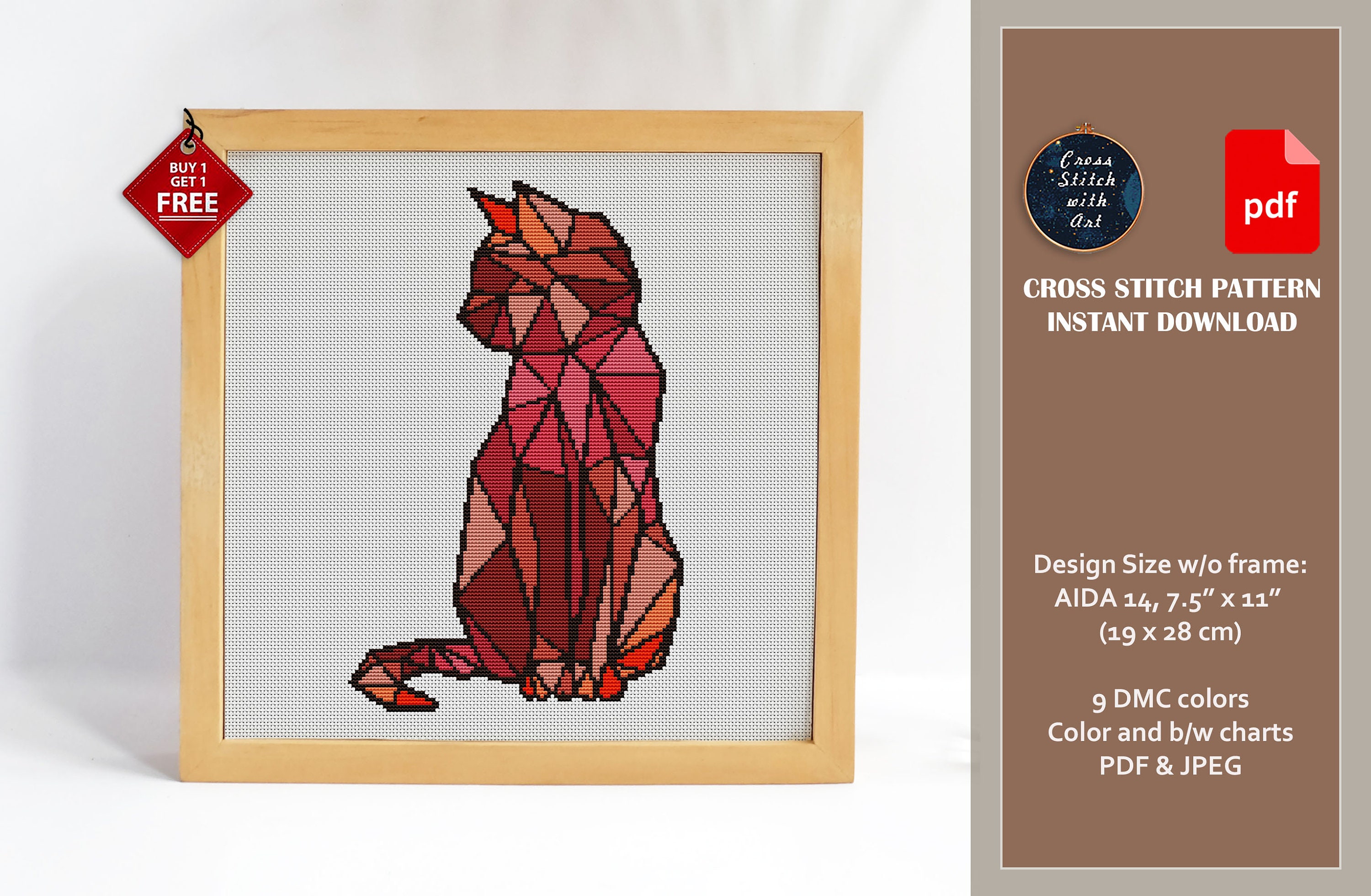 Cat Cross Stitch Pattern. Geometric Animal Cross Stitch PDF. | Etsy
