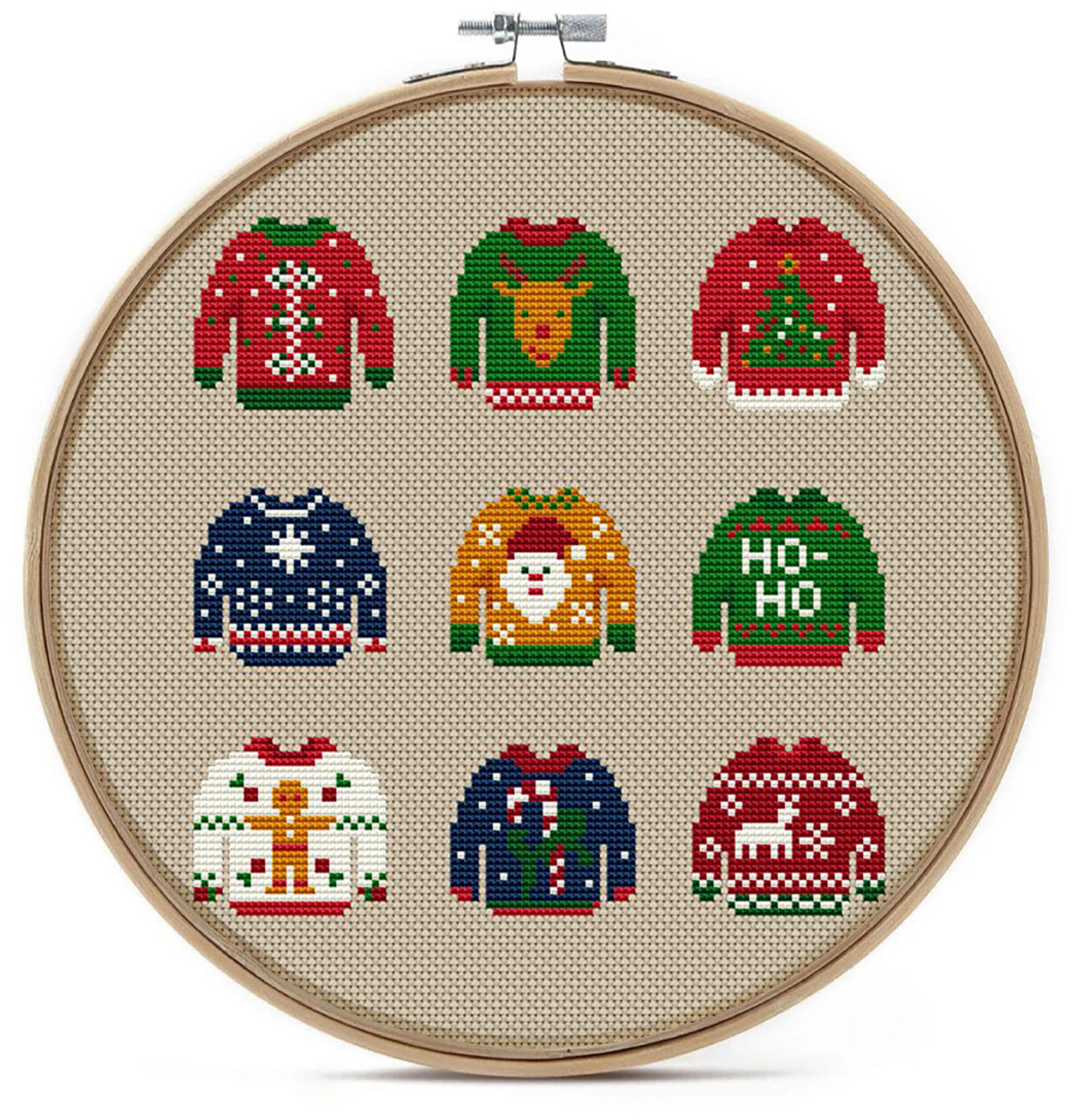 9 Mini Ugly Christmas Sweater Cross Stitch Ornament Patterns PDF - Etsy