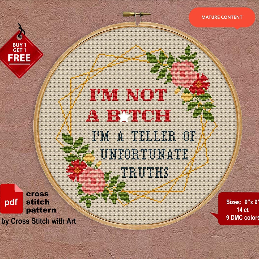 Snarky Cross Stitch Pattern. Not a B*tch Cross Stitch PDF. Rude Cross ...