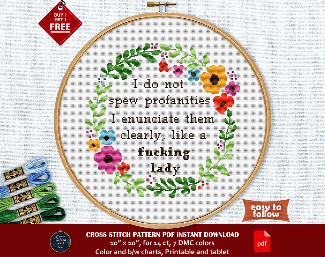 Funny Cross Stitch Pattern. Spew Profanities. Funny Cross Stitch PDF ...