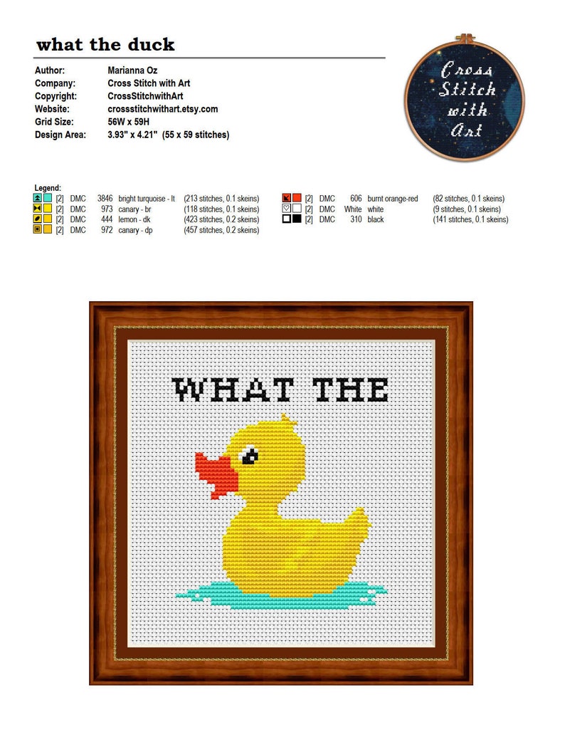 What the Duck Cross Stitch Pattern, Mini Swearing Quote (PDF) - Etsy