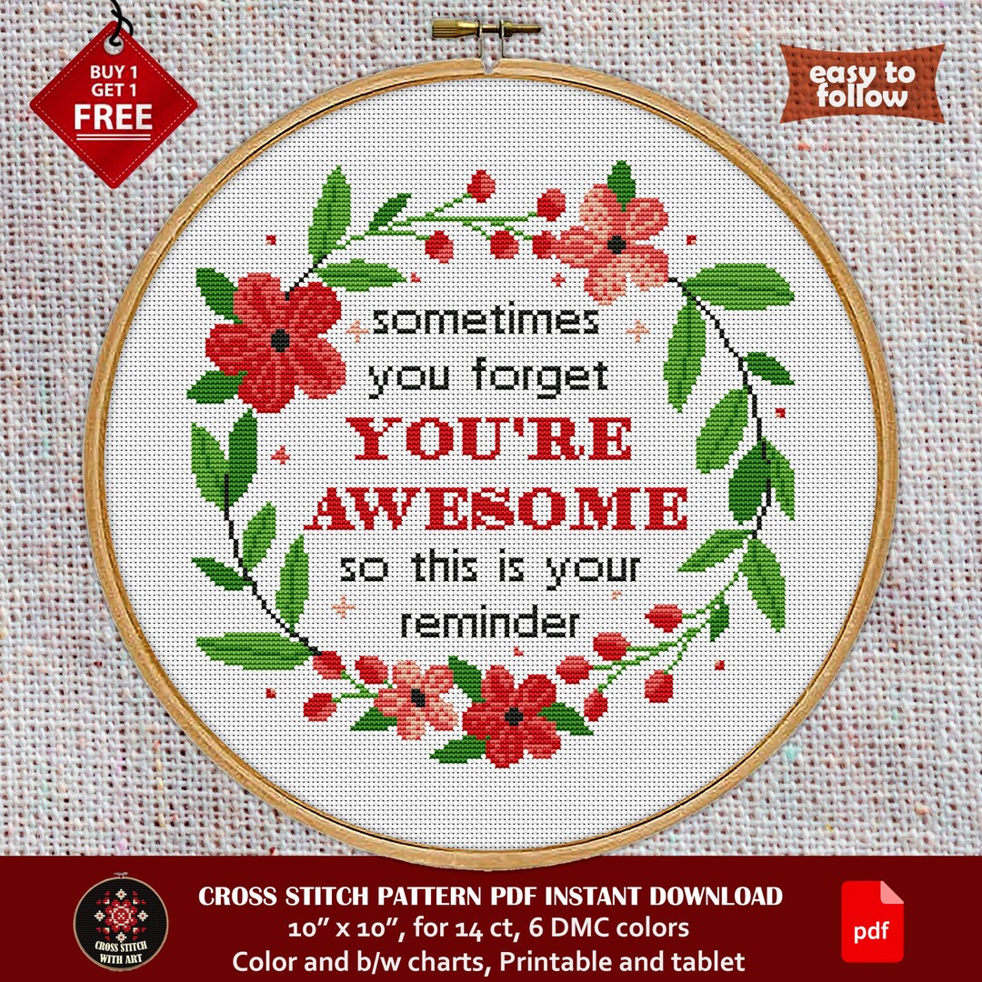 You're Awesome Cross Stitch Pattern PDF Chart. Positive Affirmations ...
