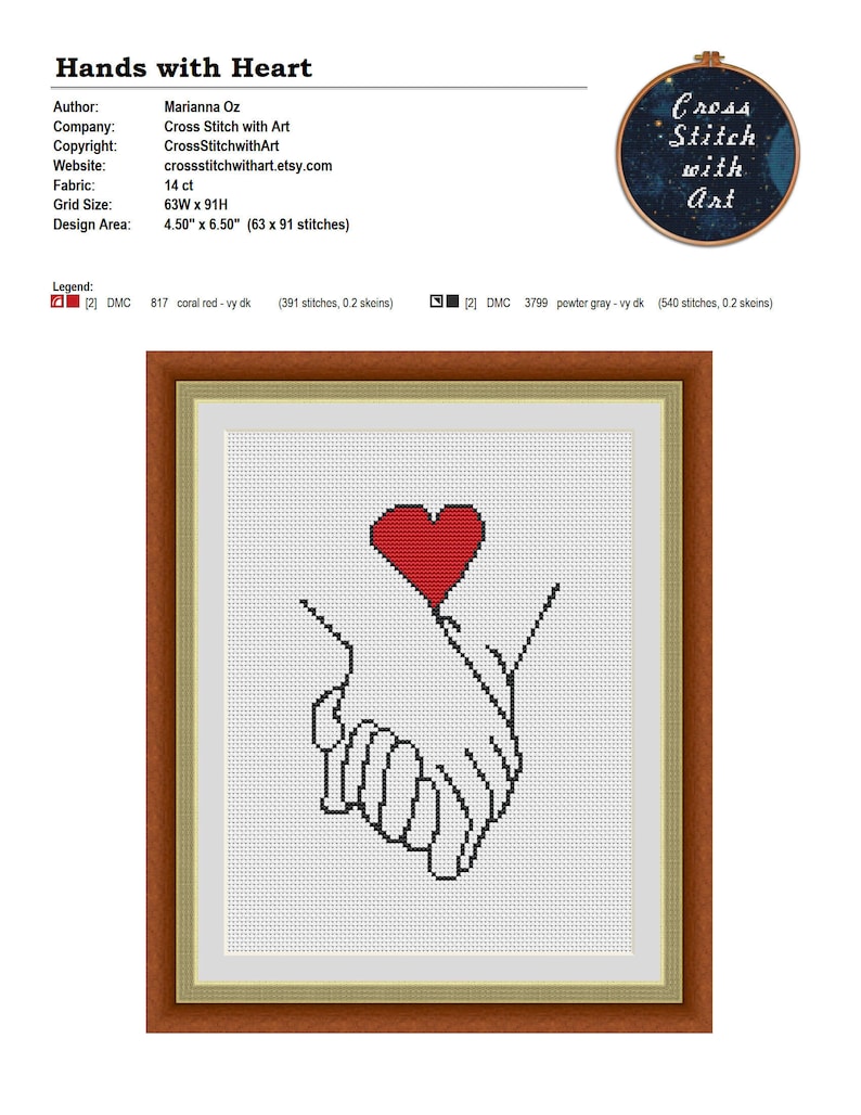 Valentines Cross Stitch Pattern. Heart Cross Stitch PDF. Easy | Etsy