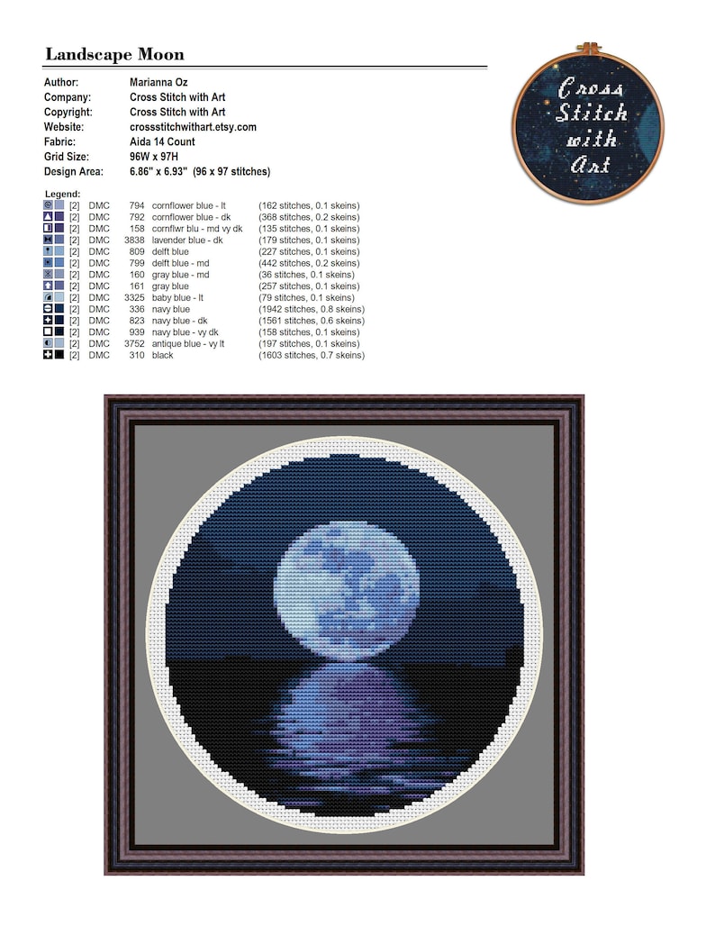 Moon Cross Stitch Pattern. Landscape Cross Stitch. Nature | Etsy