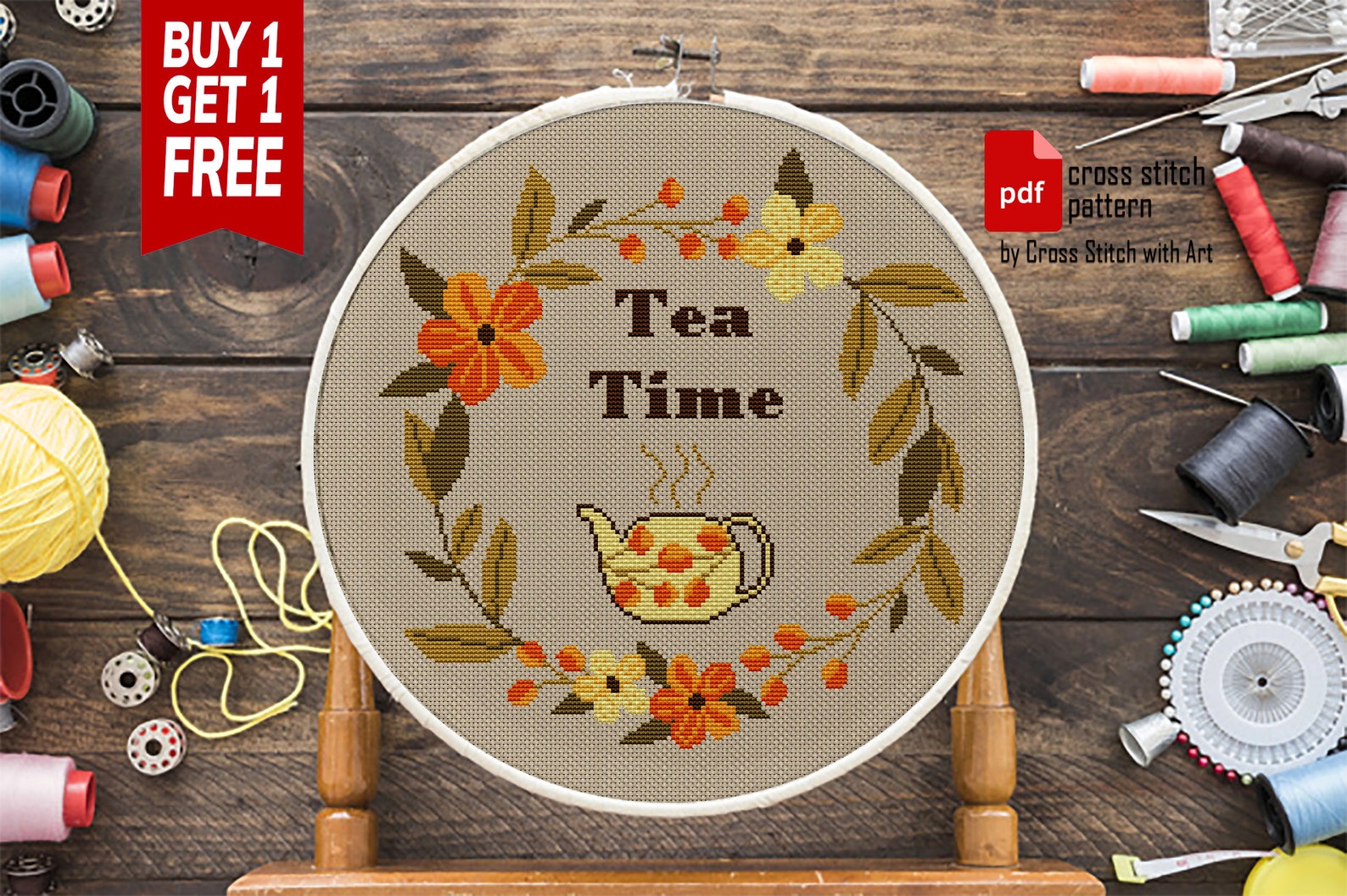 Tea Cross Stitch Pattern. Tea Time Cross Stitch PDF. Modern - Etsy