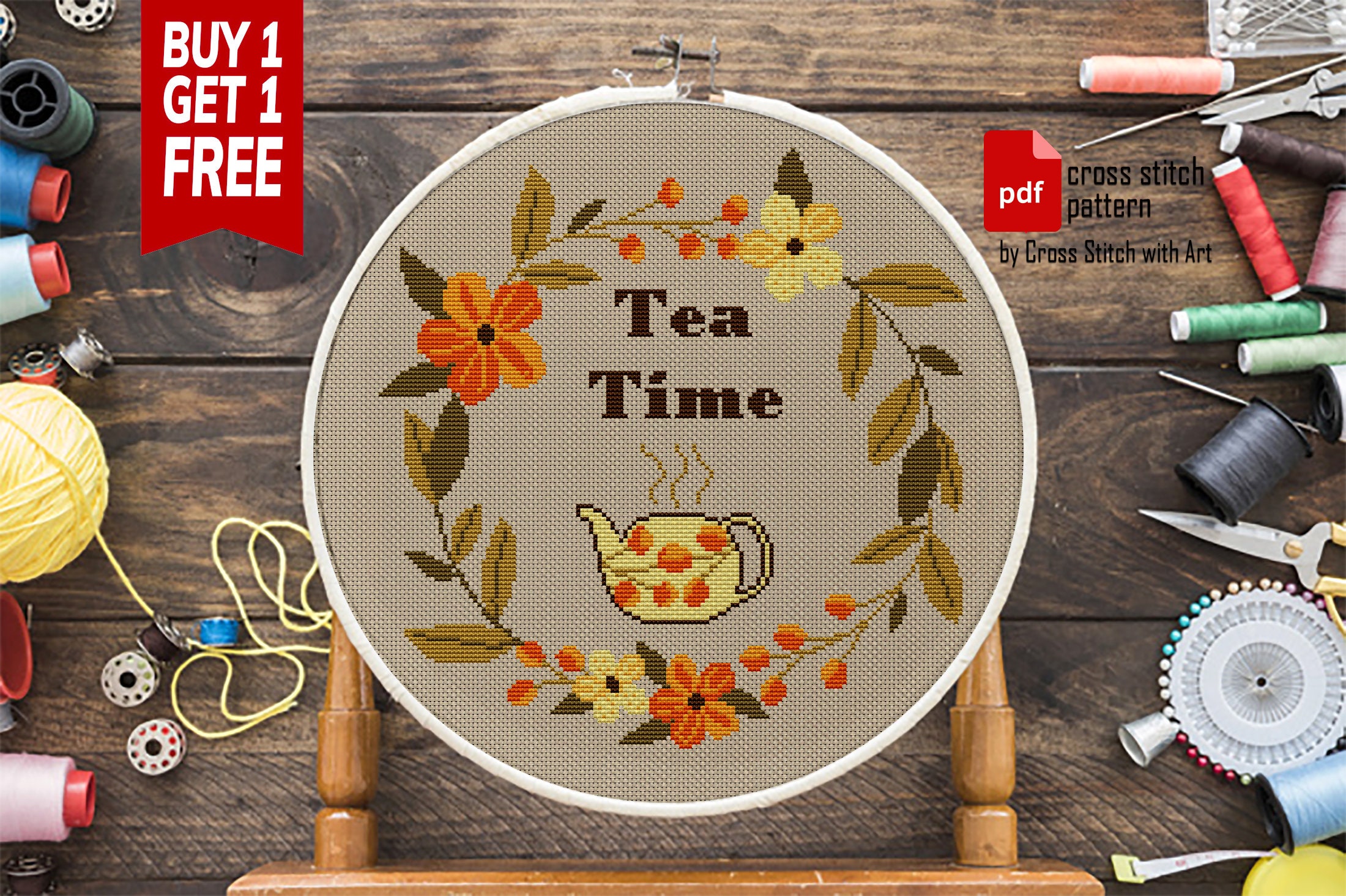 Tea Cross Stitch Pattern. Tea Time Cross Stitch PDF. Modern - Etsy