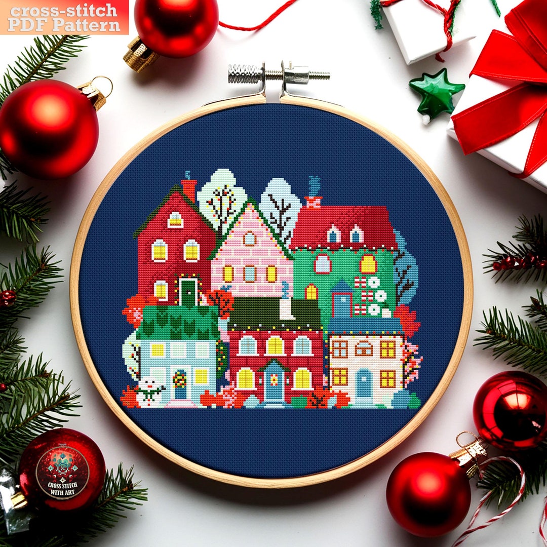 Christmas Village Cross Stitch Pattern – Festive Winter Houses (PDF ...