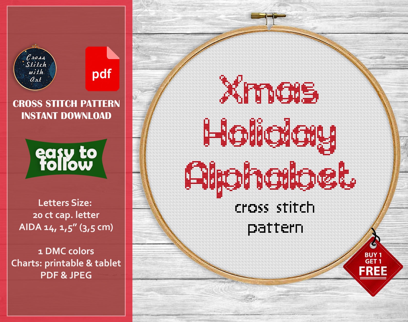 Christmas Alphabet Cross Stitch Pattern | Holiday Font Embroidery Chart ...