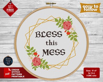 Bless This Mess Cross Stitch - Etsy