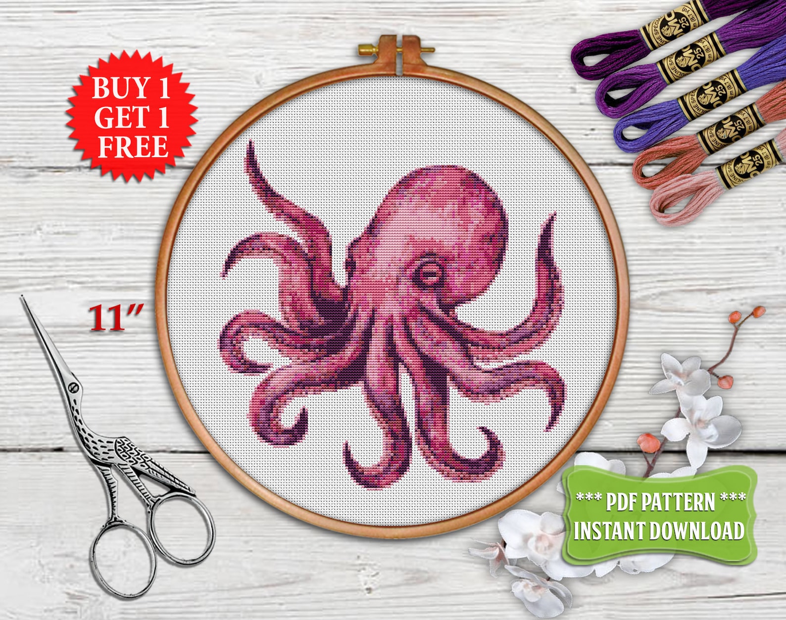 Octopus Cross Stitch Pattern Kraken Cross Stitch PDF Nursery | Etsy
