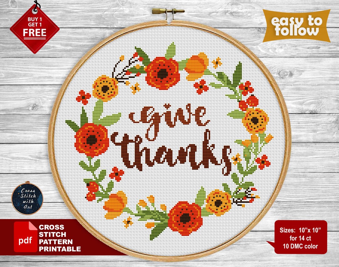Give Thanks Cross Stitch Pattern. Thanksgiving Cross Stitch PDF. Modern ...