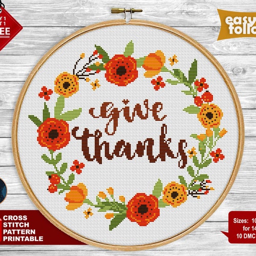 Modern Thanksgiving Cross Stitch Pattern Give Thanks With a - Etsy