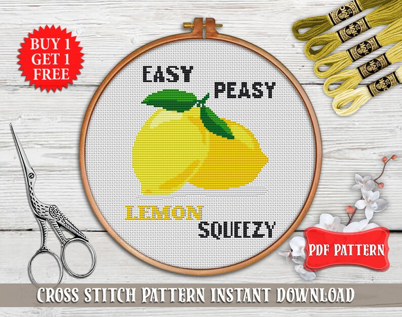 Cross Stitch Pattern PDF. Lemon Cross Stitch. Easy Peasy. - Etsy