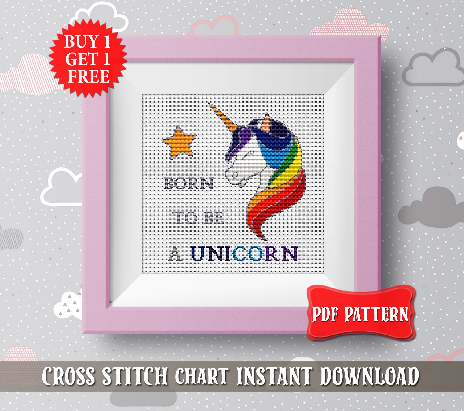 Unicorn Cross Stitch Pattern. Modern Cross Stitch. Baby | Etsy
