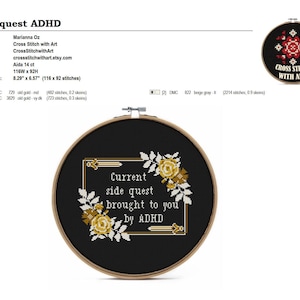 ADHD Side Quest - Humor Cross Stitch Pattern, Motivational Design ...