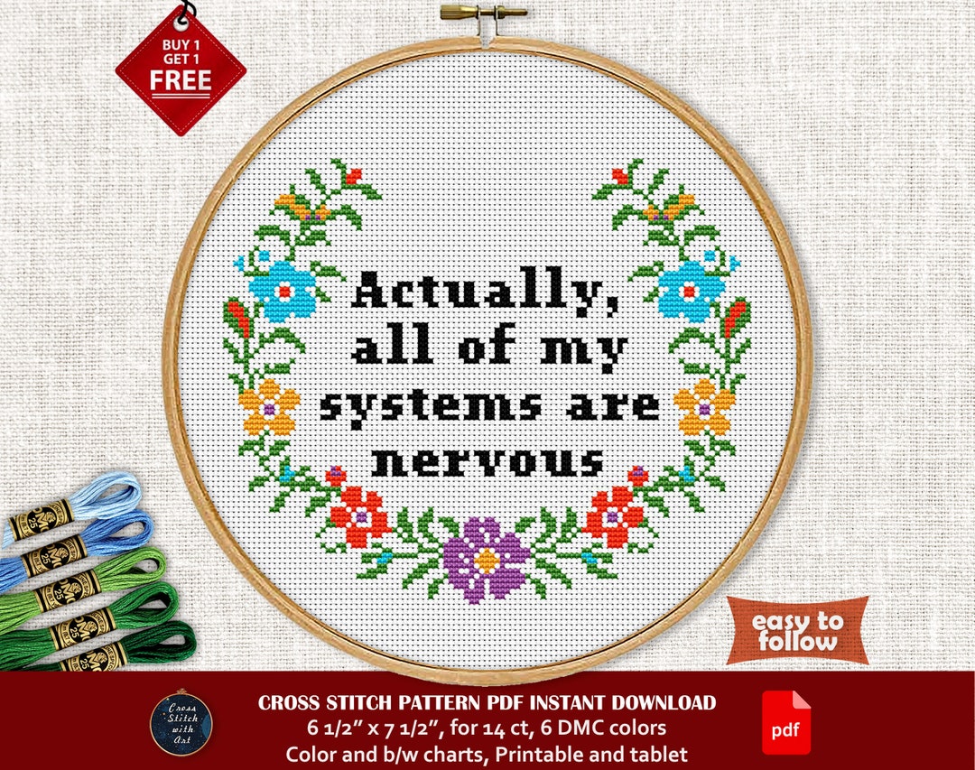 Funny Cross Stitch Pattern PDF. All of My Systems Are Nervous. Snarky ...