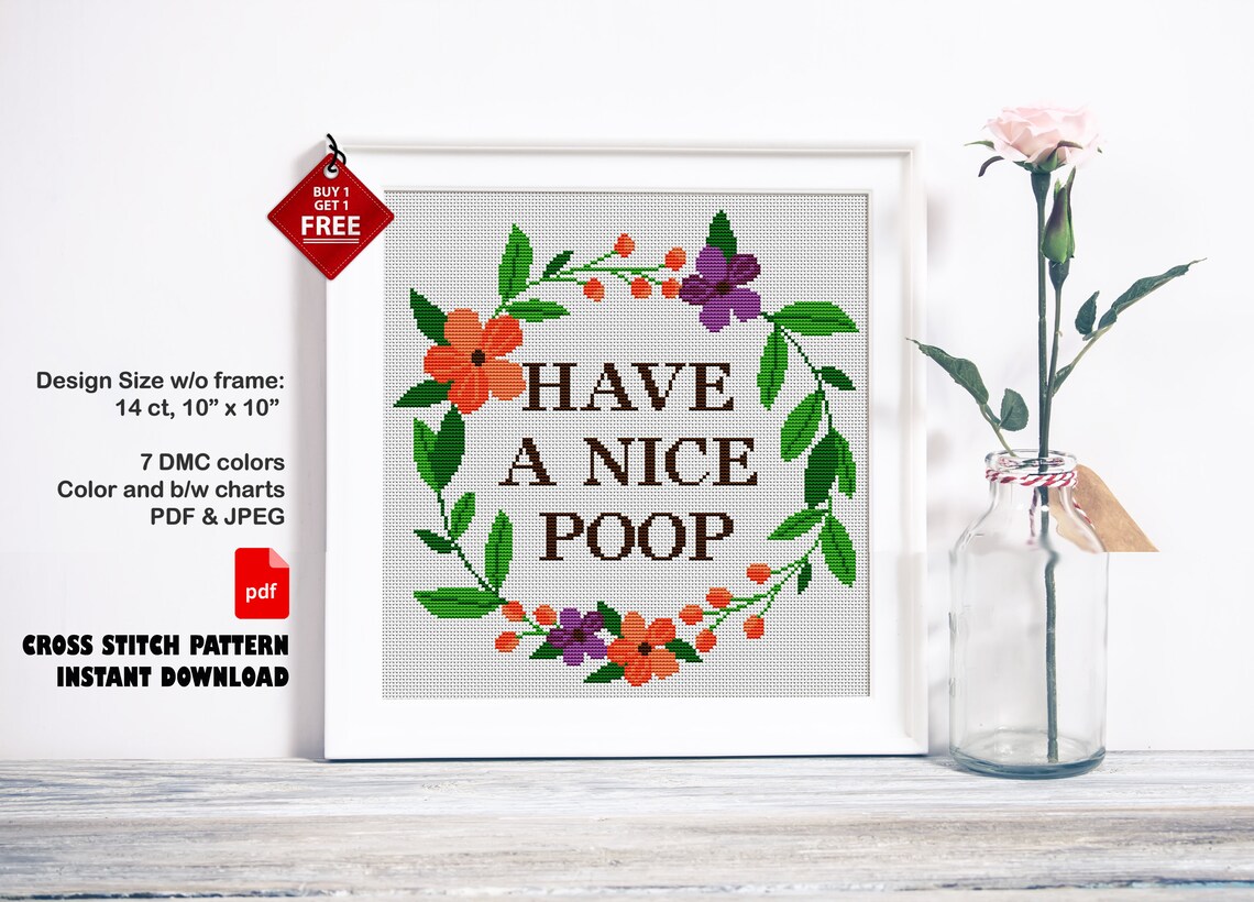 Have a Nice Poop Cross Stitch Pattern. Sassy Cross Stitch PDF. | Etsy