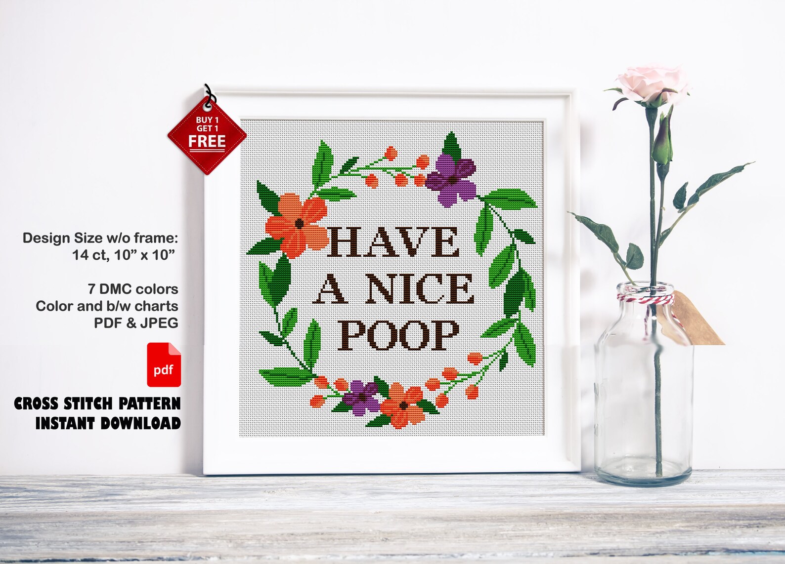 Have a Nice Poop Cross Stitch Pattern. Sassy Cross Stitch PDF. | Etsy