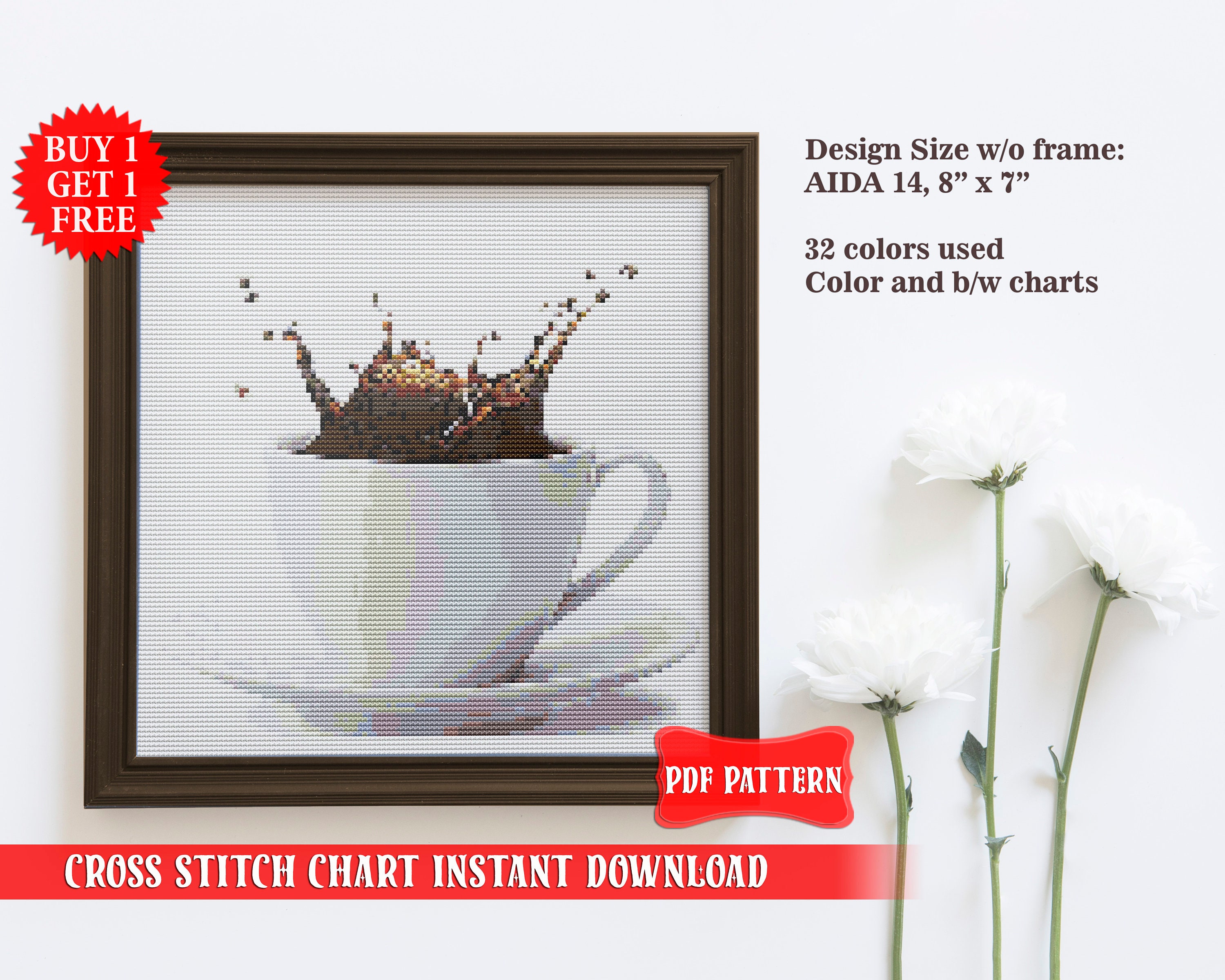 Coffee Cross Stitch Pattern. Modern Cross Stitch PDF Kitchen | Etsy