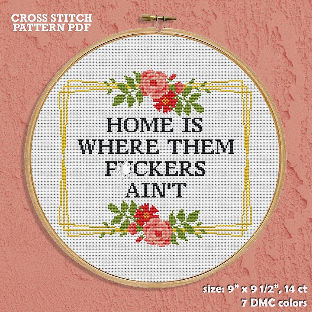 Funny Swearing Cross Stitch Pattern – Home Decor, Floral Frame (PDF ...