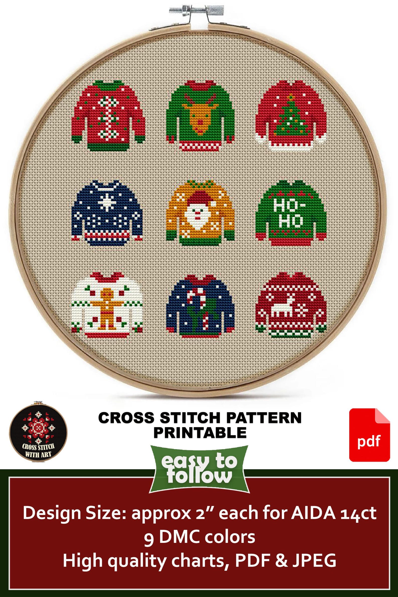 9 Mini Ugly Christmas Sweater Cross Stitch Ornament Patterns PDF - Etsy