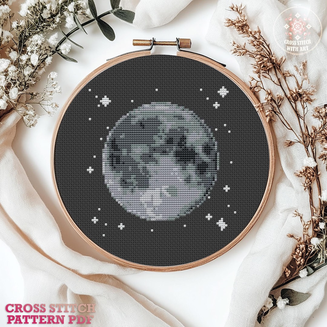 Moon Cross Stitch Pattern PDF – Mystical Embroidery Design, Night Sky ...