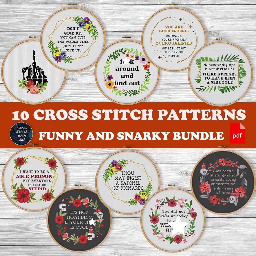 Funny Cross Stitch Pattern. 10 Snarky Cross Stitch PDF. Rude Cross Stitch. Modern Cross Stitch ...