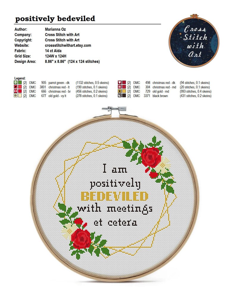 Sarcastic Office Humor Cross Stitch Pattern: Positively Bedeviled With ...