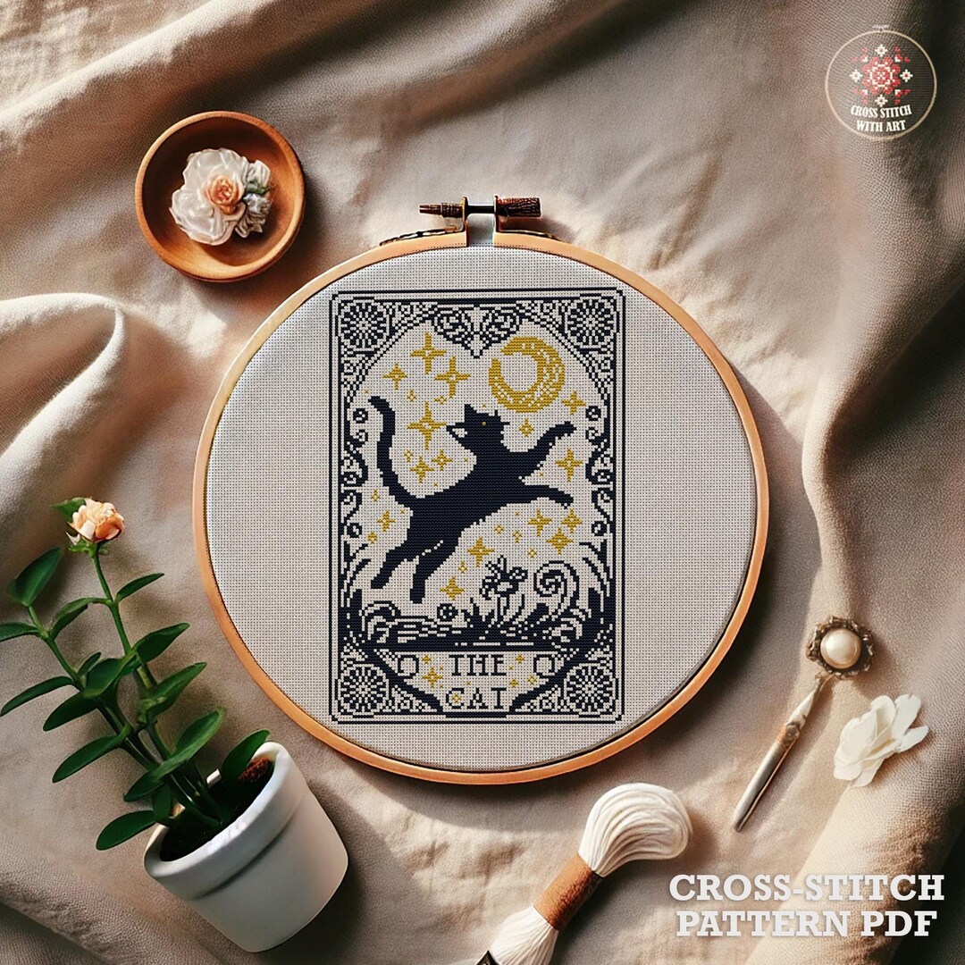 The Cat Cross Stitch Pattern PDF – Mystical Tarot Card Embroidery ...