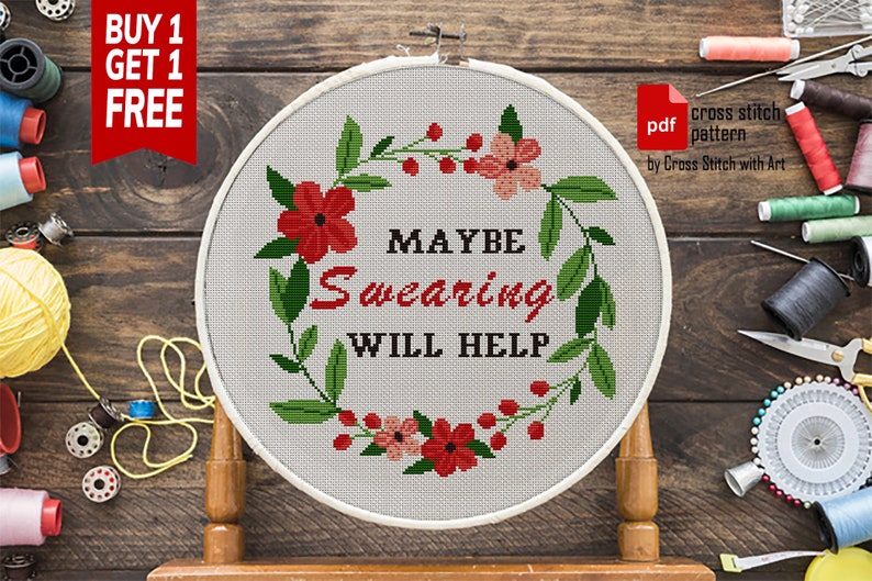 Maybe Swearing Will Help. Snarky Cross Stitch Pattern. Rude | Etsy