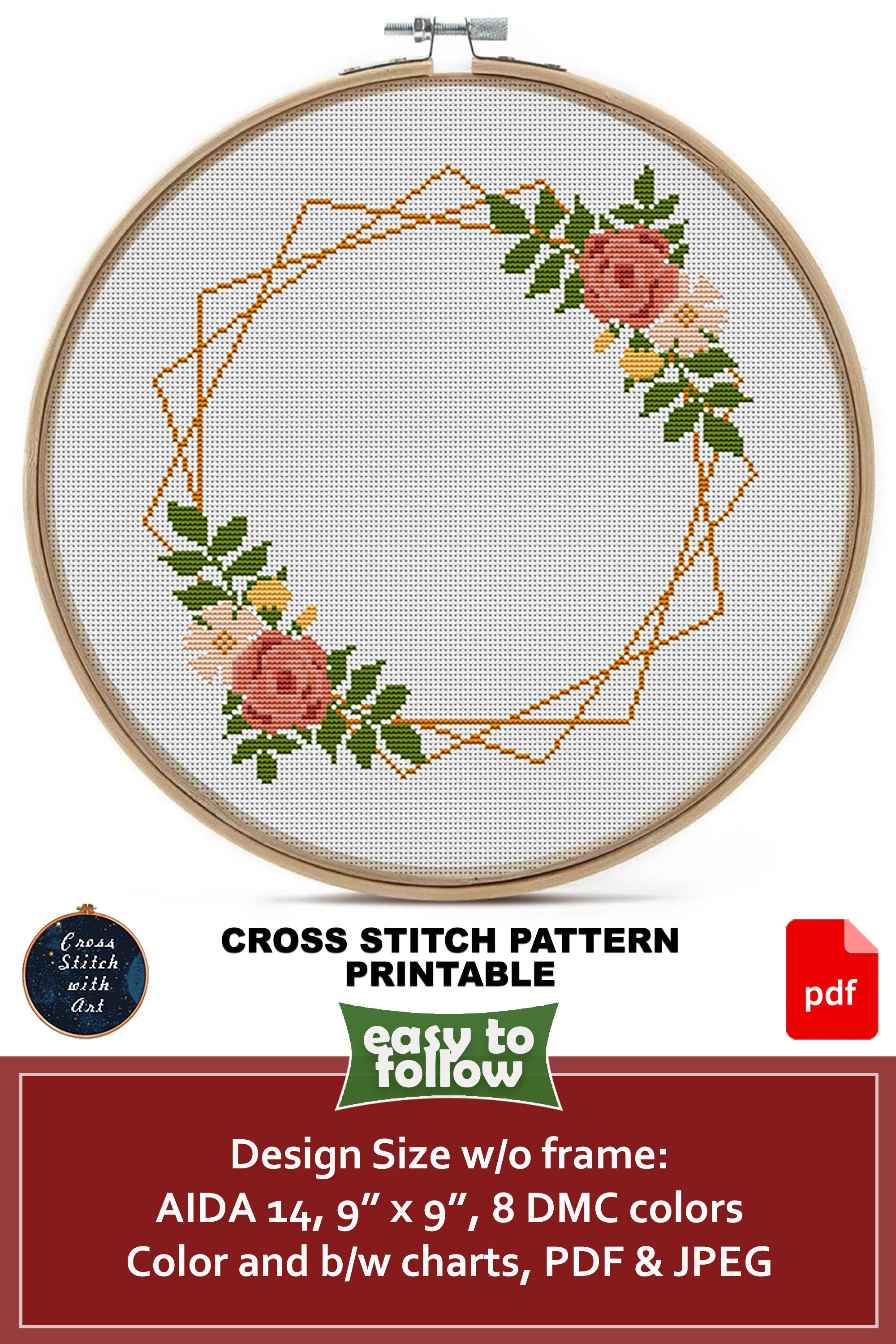 Flower Frame Cross Stitch Pattern. Roses Cross Stitch PDF. - Etsy