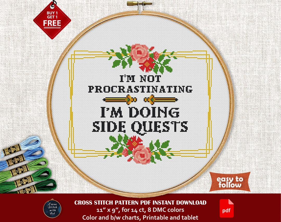 Doing Side Quests Cross Stitch Pattern. Funny Cross Stitch PDF. Snarky ...