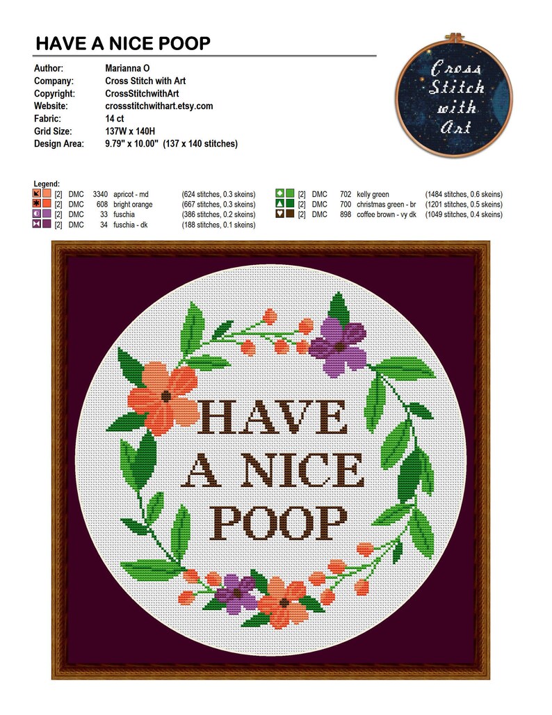 Have a Nice Poop Cross Stitch Pattern. Sassy Cross Stitch PDF. | Etsy
