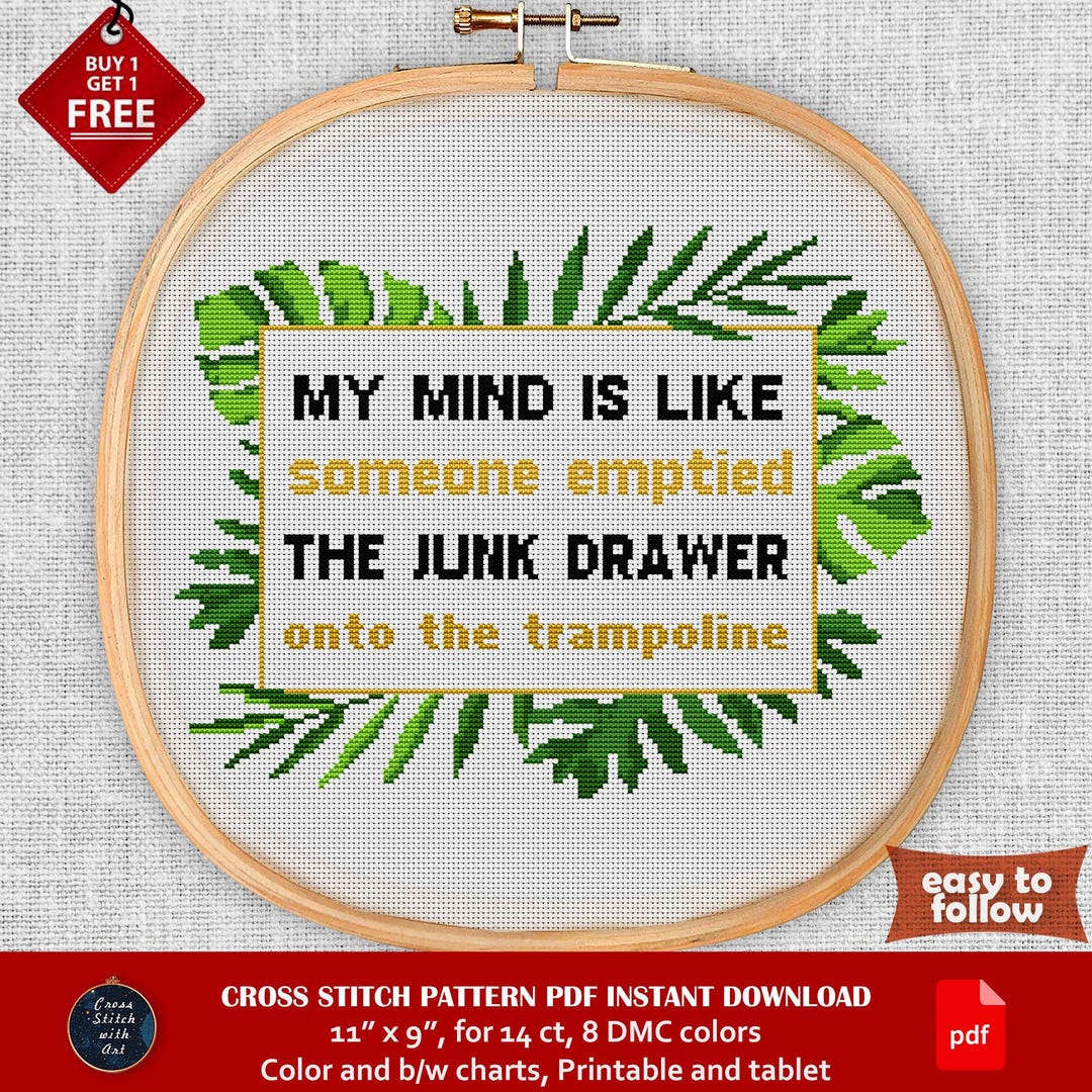 Like a Junk Drawer on a Trampoline. Sarcastic Cross Stitch Pattern ...
