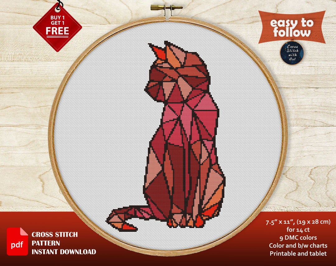 Cat Cross Stitch Pattern. Geometric Animal Cross Stitch PDF. Animal ...
