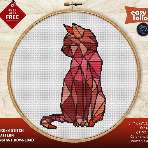 Cat Cross Stitch Pattern. Geometric Animal Cross Stitch PDF. - Etsy UK