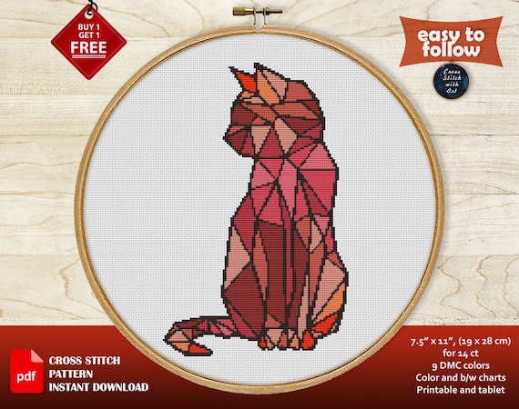 Cat Cross Stitch Pattern. Geometric Animal Cross Stitch PDF. - Etsy
