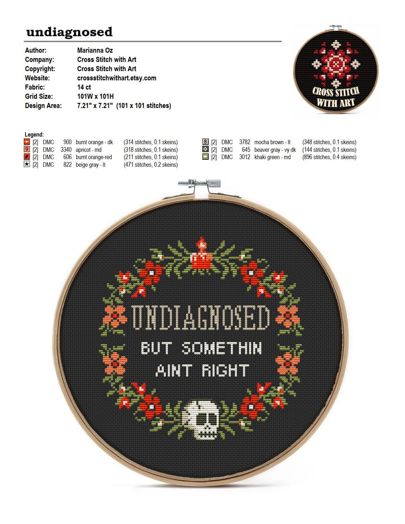 Undiagnosed but Somethin’ Ain’t Right Cross Stitch Pattern – Dark Humor ...