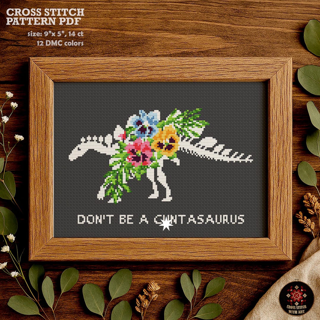 Funny Dinosaur Cross Stitch Pattern – Snarky Cuntasaurus, Swearing Dino ...
