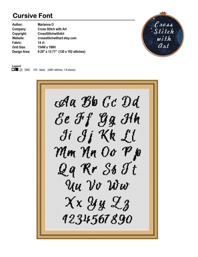 Cross Stitch Alphabet. Script Font Cross Stitch Pattern. ABC | Etsy