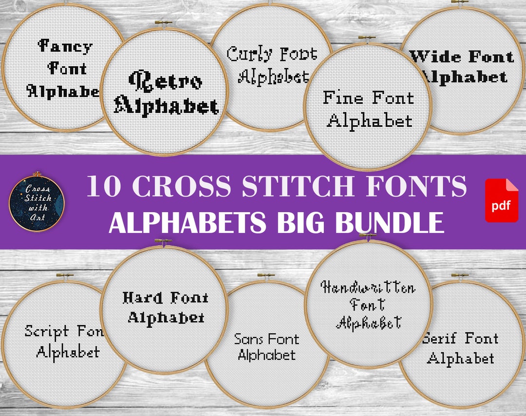 10 Alphabet Cross Stitch Chart - Value Pack - ABC Small Font Cross ...