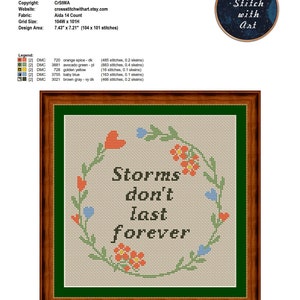 Cross Stitch Pattern Storm Don't Last Forever Quote Embroidery Design ...