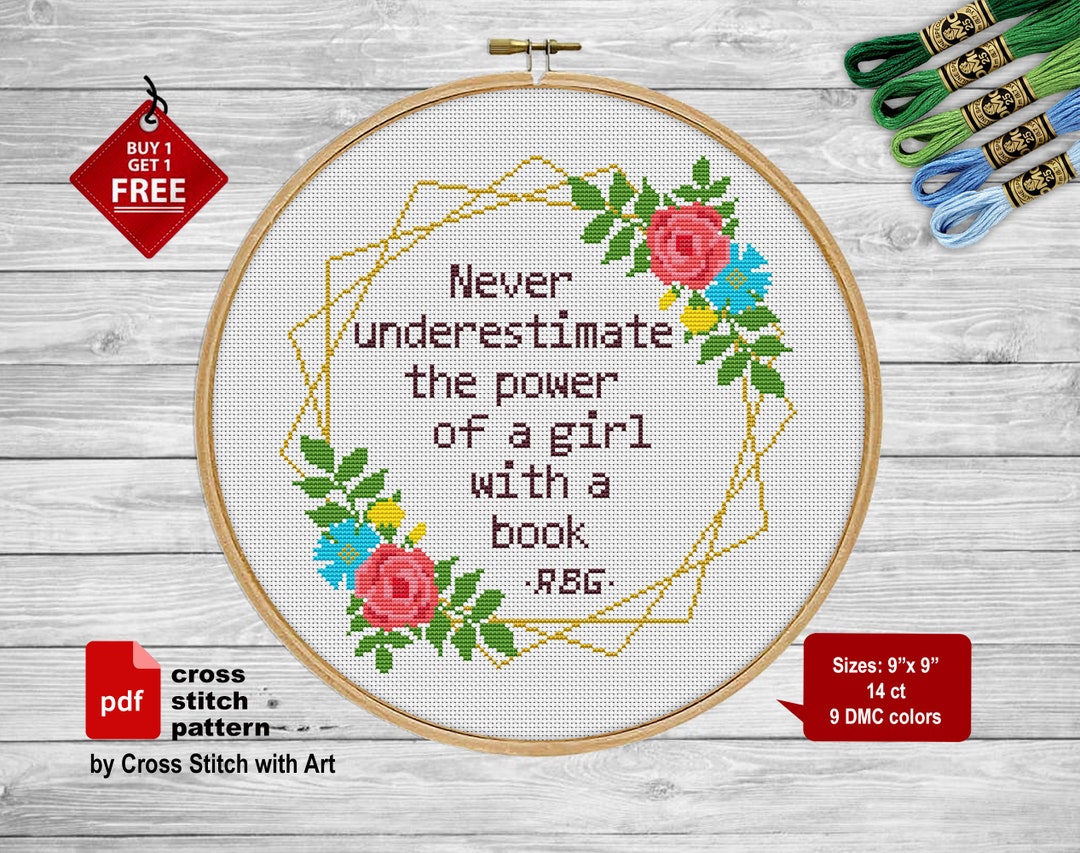 RBG Cross Stitch Pattern Power of a Girl. Feminist Cross Stitch PDF ...